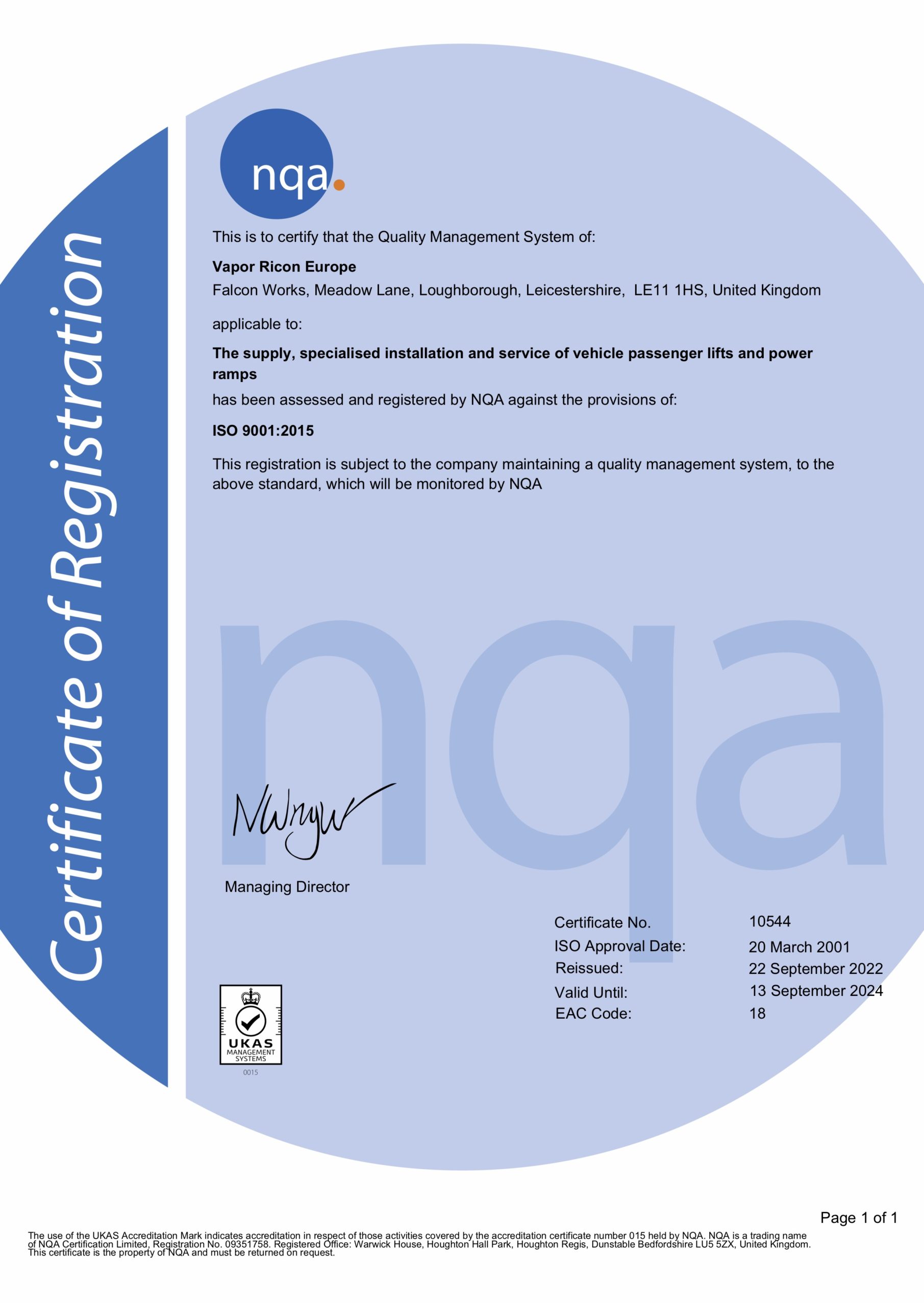 Vapor Ricon Europe Aces Quality Audit - Vapor Ricon Europe